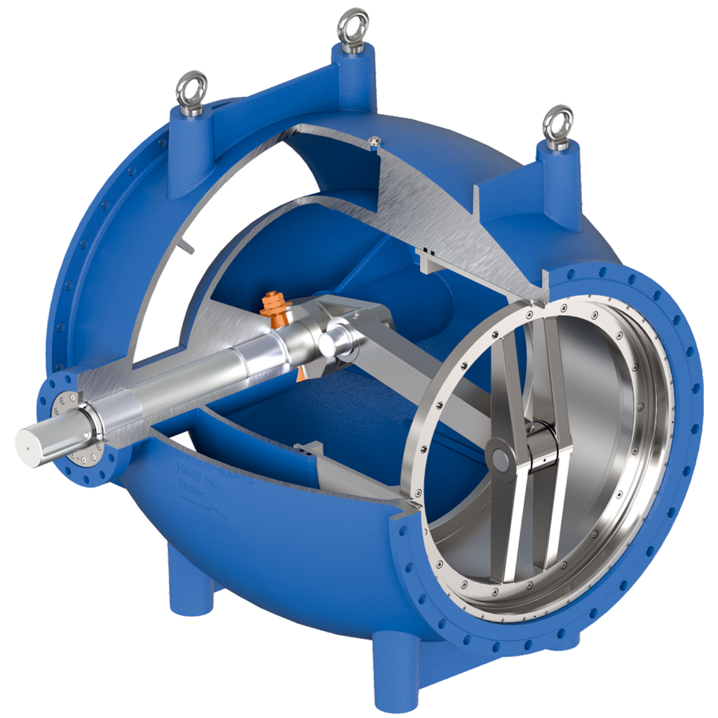 Model PLUVA Naaldafsluiter, DN250-PN16, EPDM. Bediening: AUMA Gearbox ...